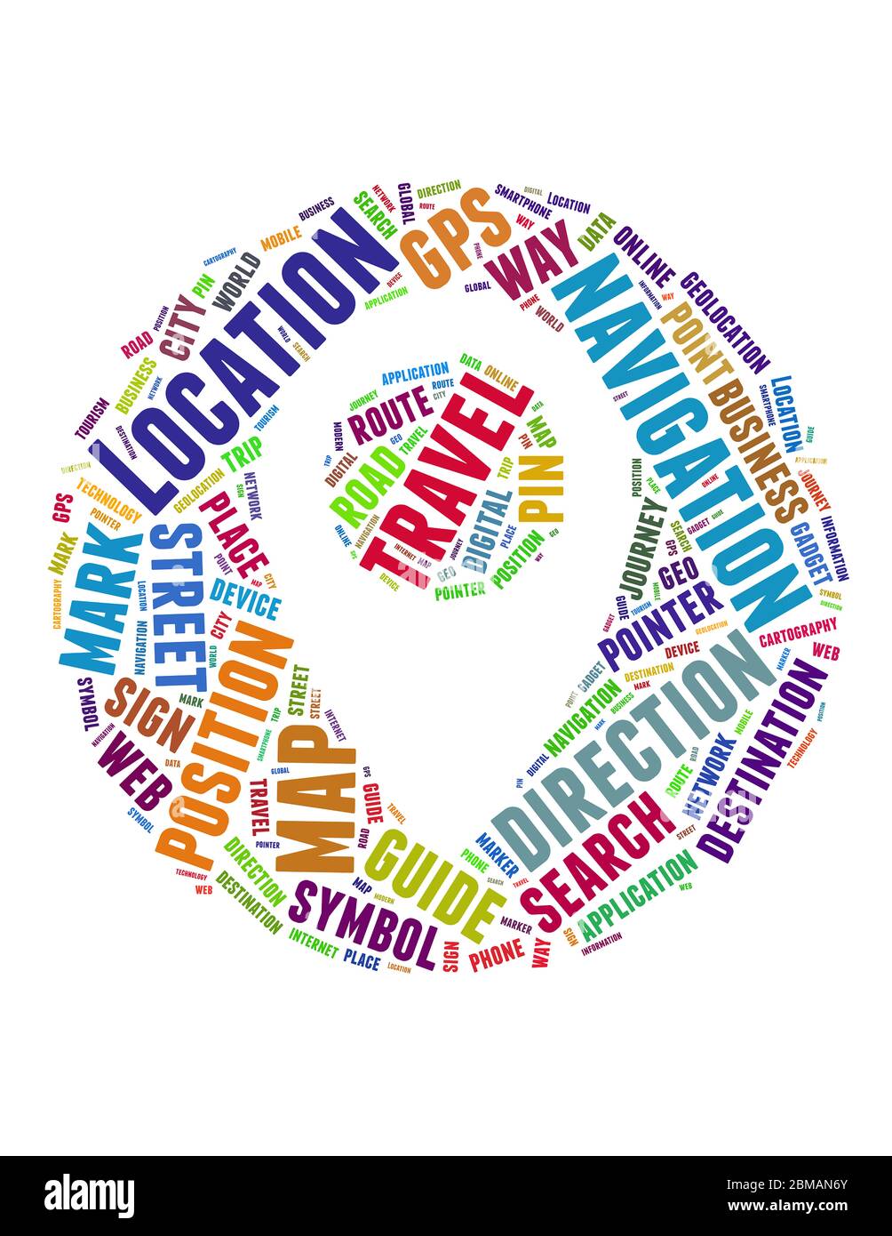 Location map shape for navigation and travel word cloud concept on ...
