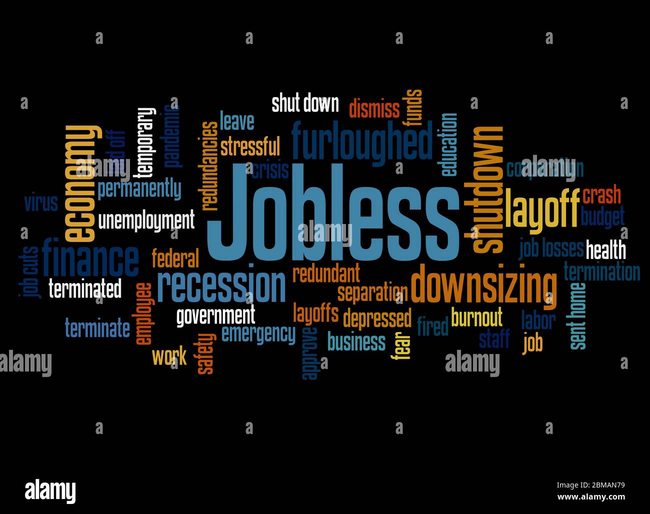 Jobless word cloud concept on black background Stock Photo - Alamy