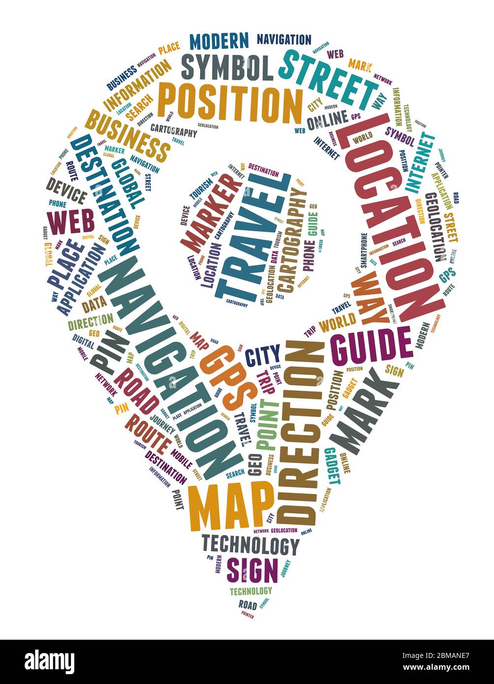 Map Pin shape for navigation and travel word cloud concept on white ...