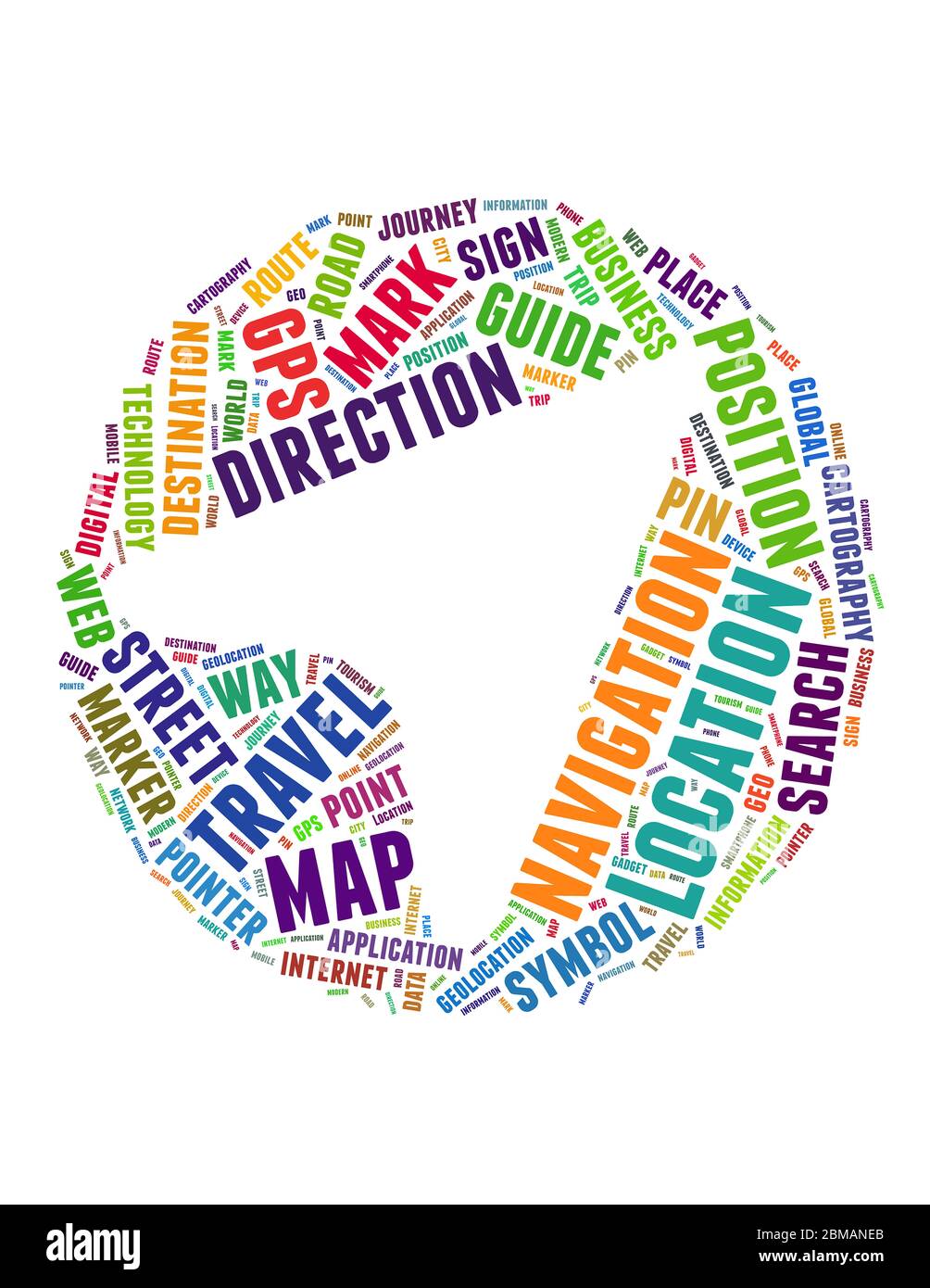 Navigation arrow shape word cloud concept on white background Stock ...