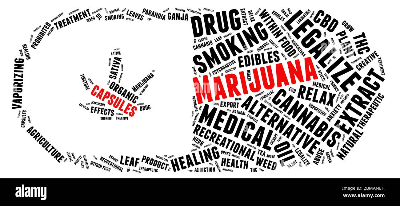 Marijuana pill shape word cloud concept on white background Stock Photo ...