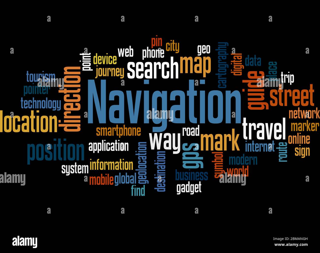Navigation word cloud concept on black background Stock Photo - Alamy