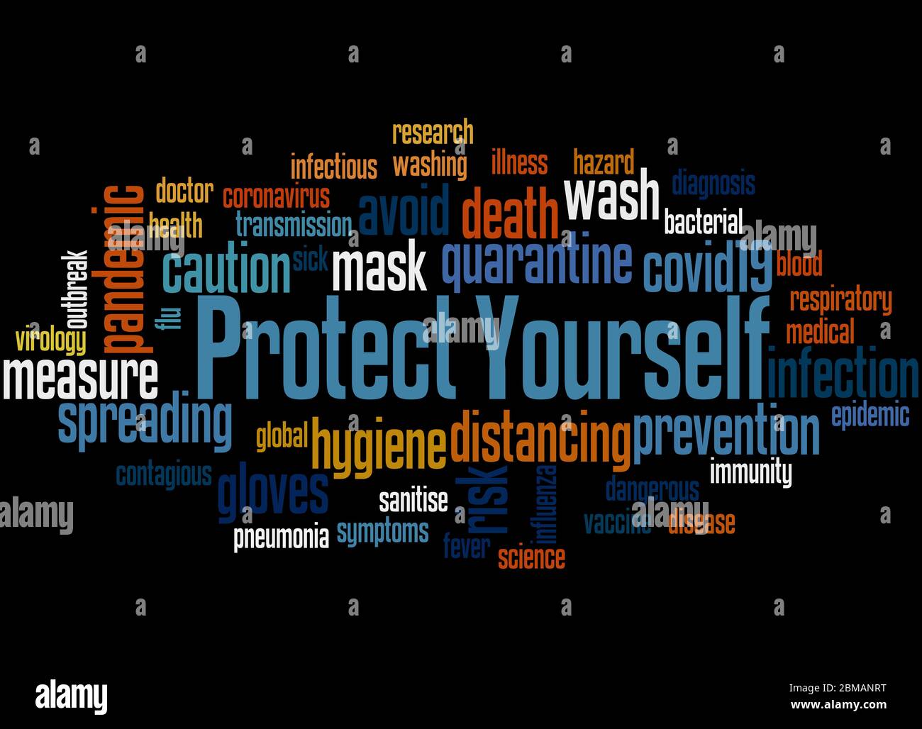 Protect yourself word cloud concept on black background Stock Photo - Alamy