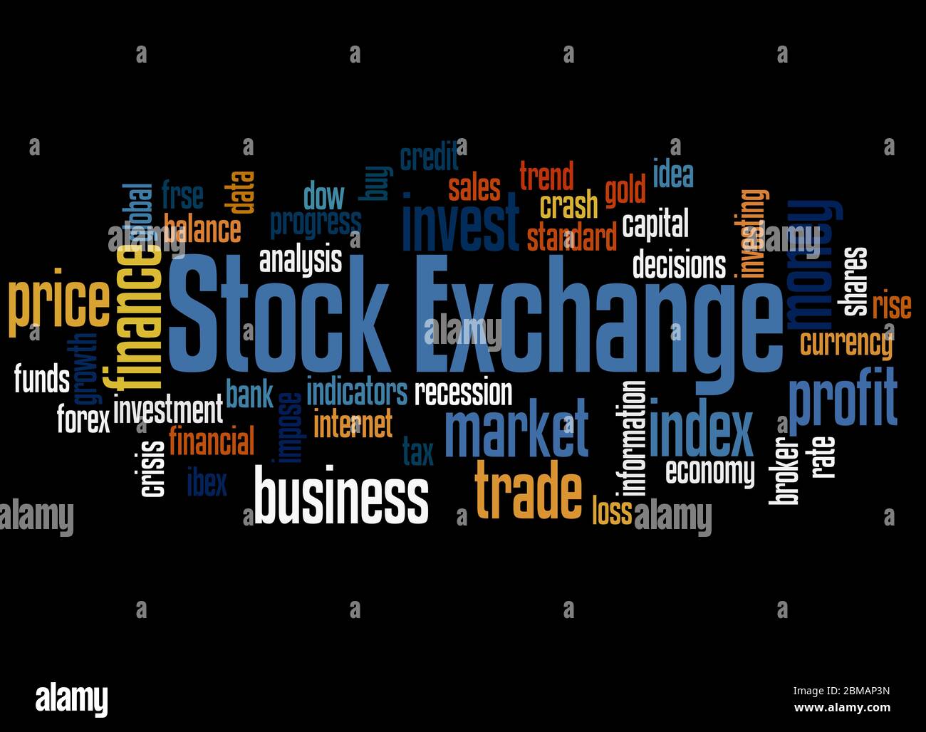 Stock exchange word cloud concept on black background Stock Photo - Alamy