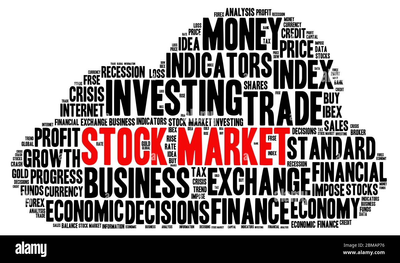 Stock market word cloud on white background Stock Photo - Alamy