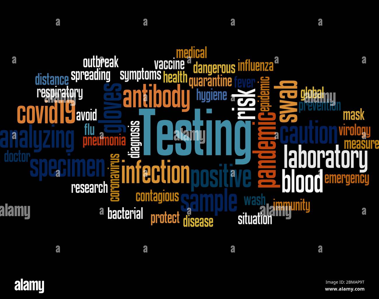 Testing word cloud concept on black background Stock Photo - Alamy