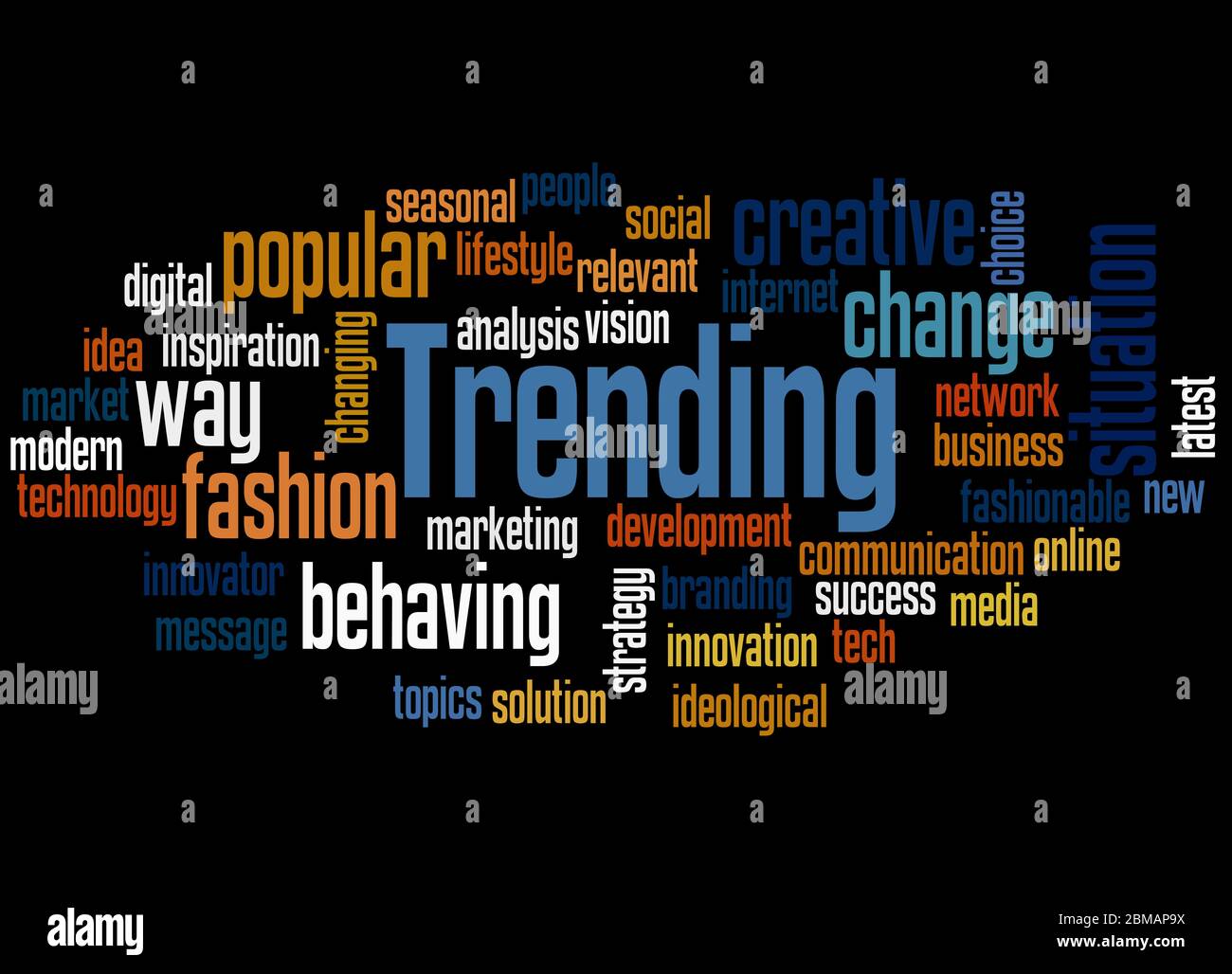 Trending word cloud concept on black background Stock Photo - Alamy
