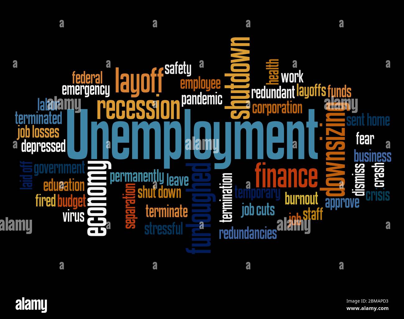 Unemployment word cloud shaped concept on black background Stock Photo ...