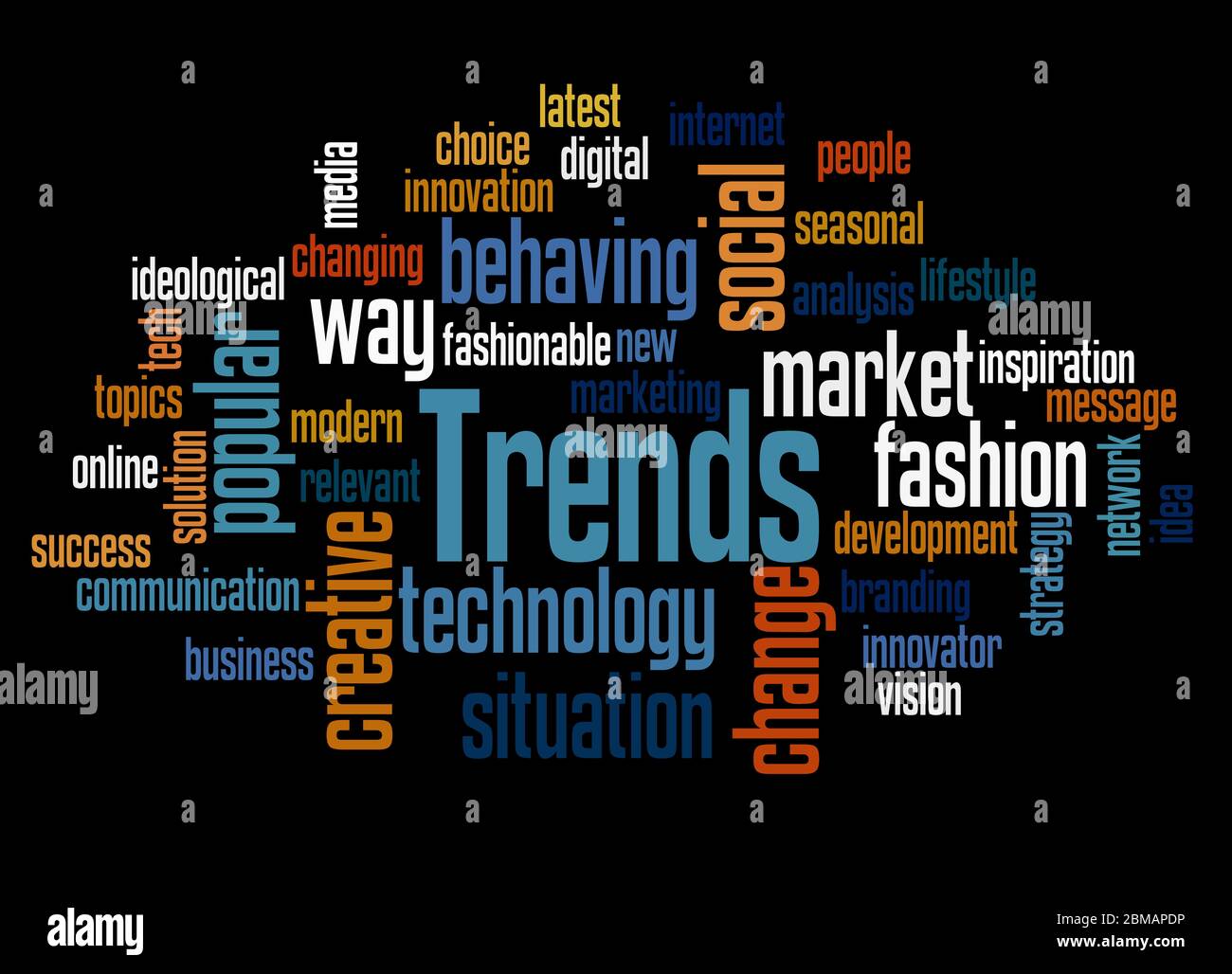 Trends word cloud concept on black background Stock Photo - Alamy
