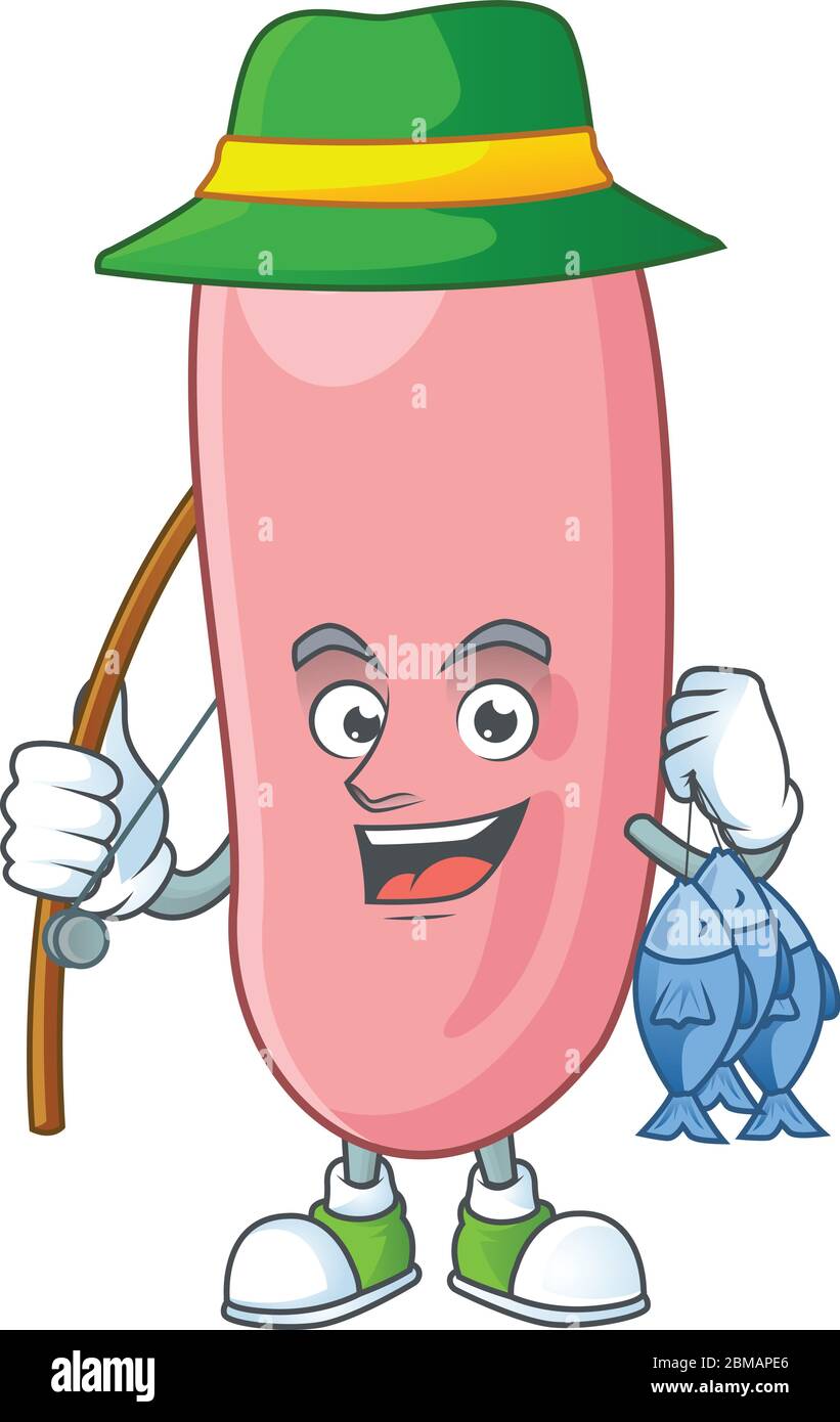A Picture of legionella pneunophilla fisher mascot design catch a fish ...