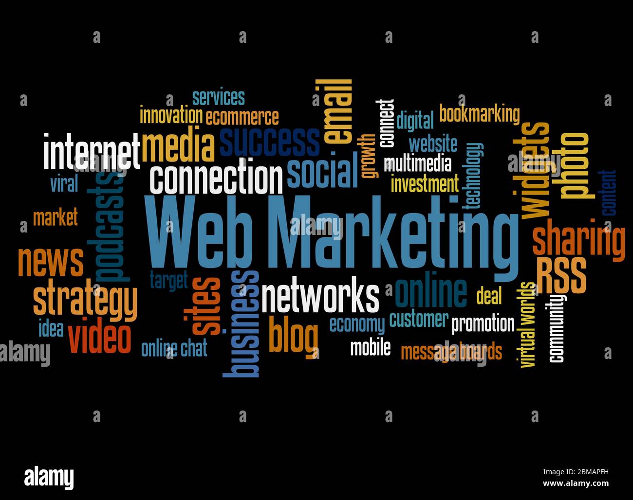 Web marketing word cloud concept on black background Stock Photo - Alamy