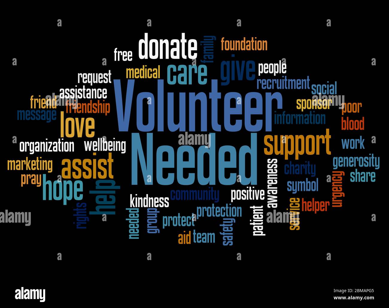 Volunteer Needed word cloud concept on black background Stock Photo - Alamy