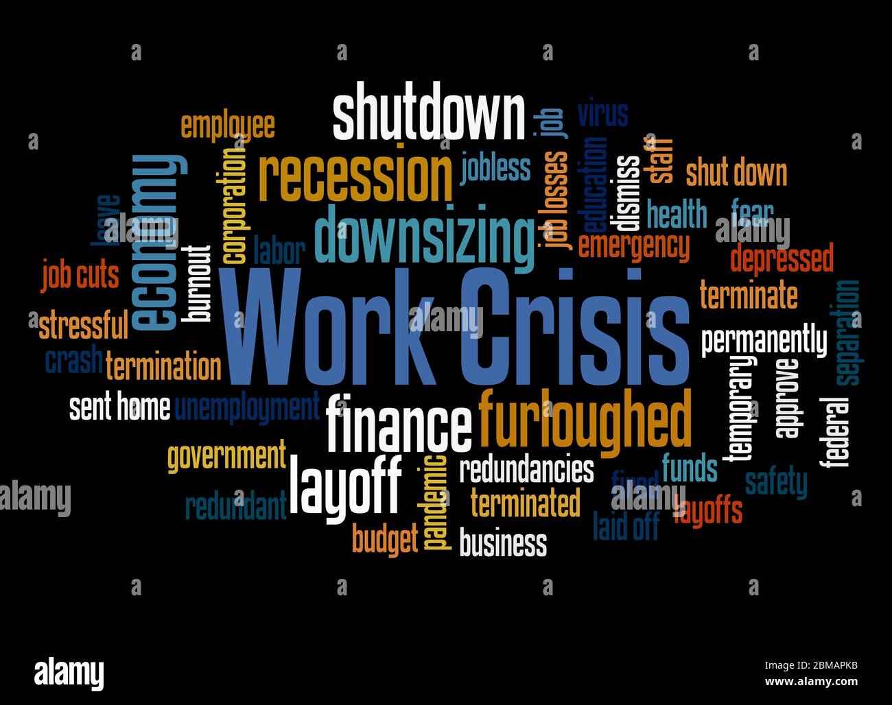 Work crisis cloud concept on black background Stock Photo - Alamy