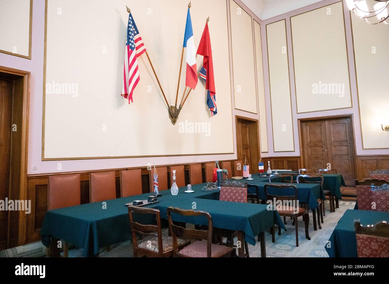 Berlin, Germany. 08th May, 2020. Flags hang in the capitulation hall in ...