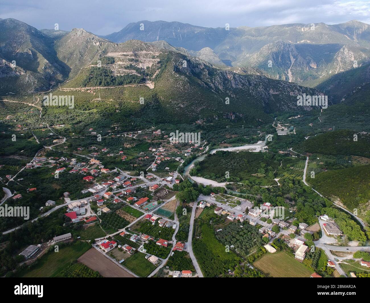 aerial landscape of gliki greek traditional village near historical ...