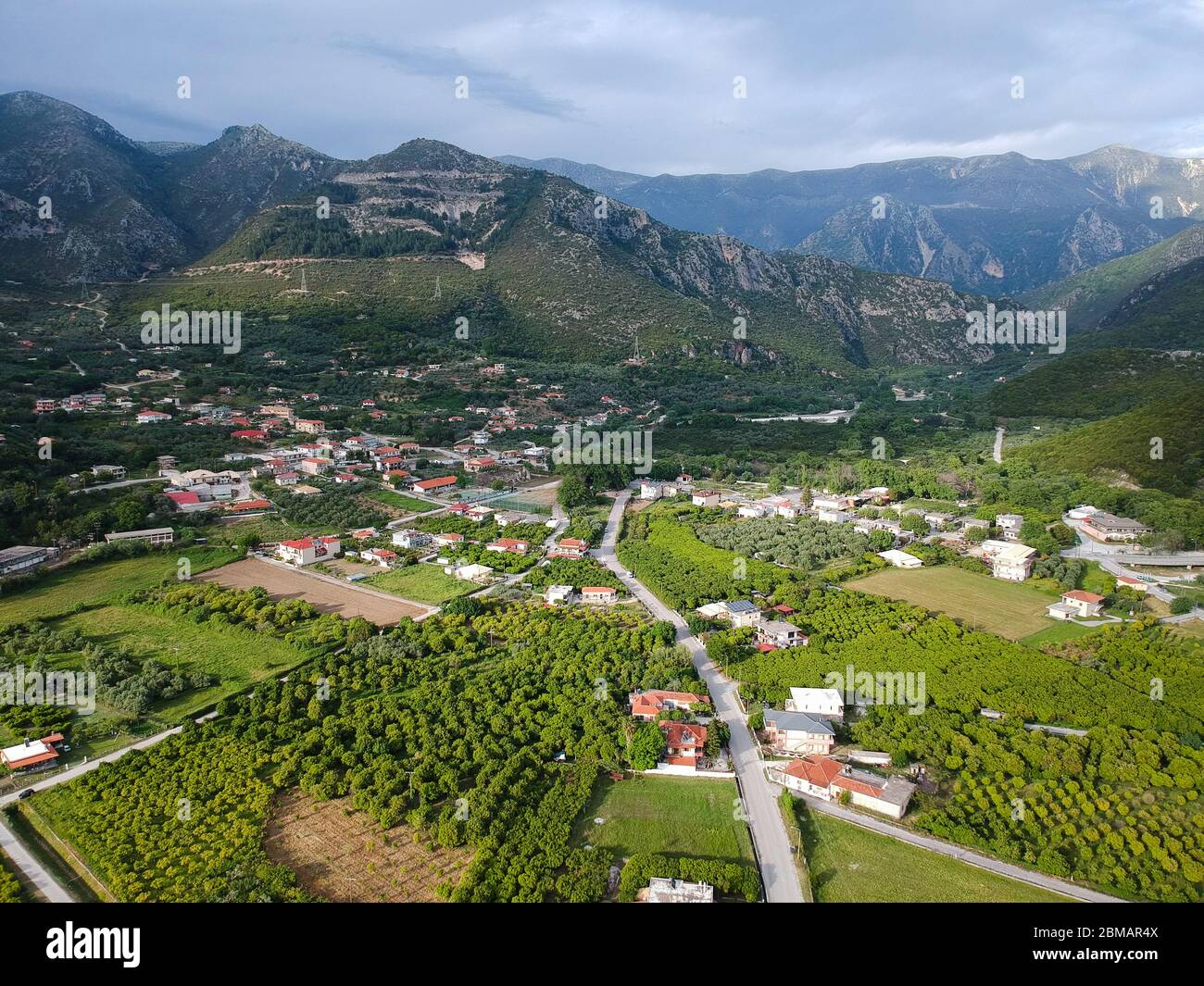 aerial landscape of gliki greek traditional village near historical ...