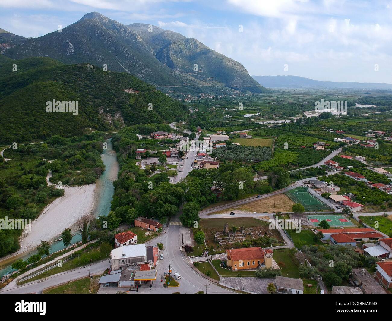 aerial landscape of gliki greek traditional village near historical ...