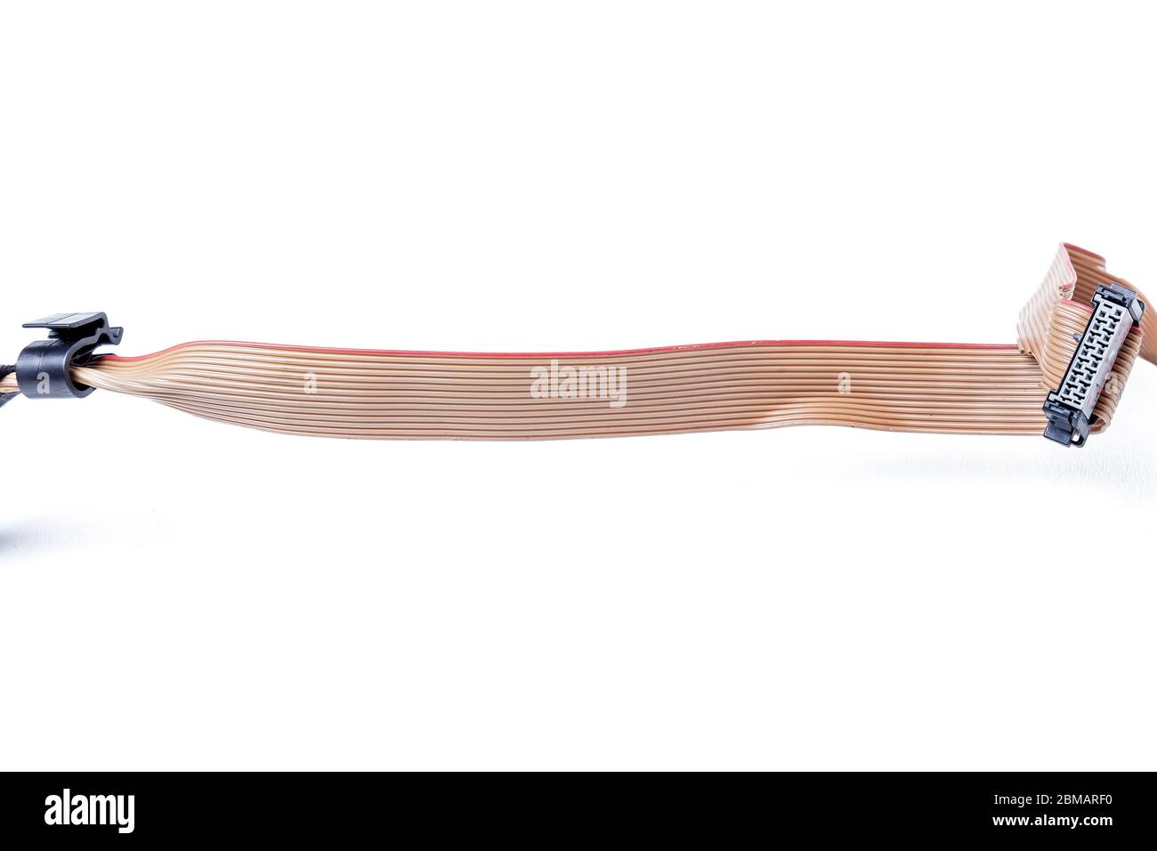 Flex cable with connector on a white isolated background in a photo ...