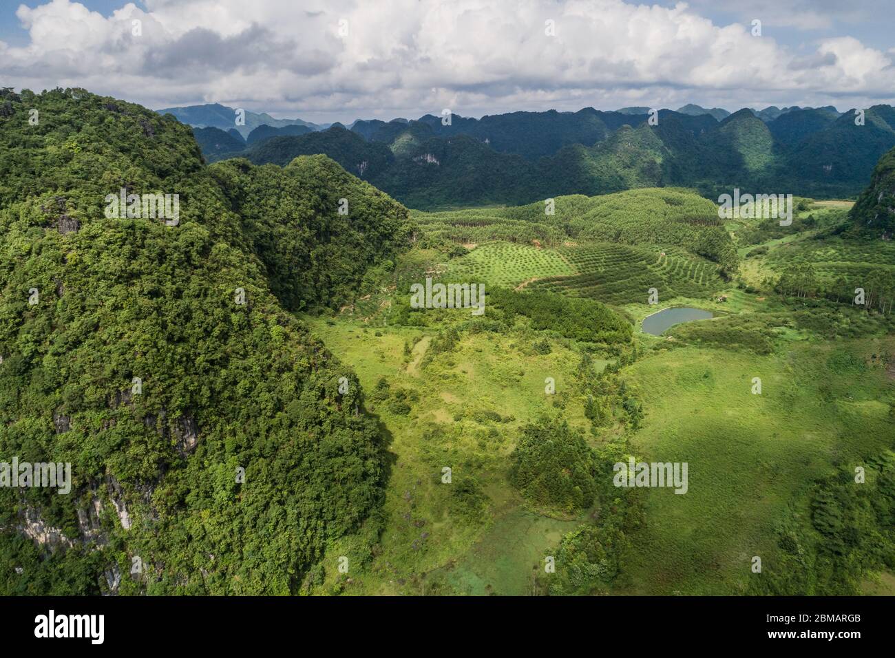Aerial view of Karst mountains and rice fields Stock Photo - Alamy