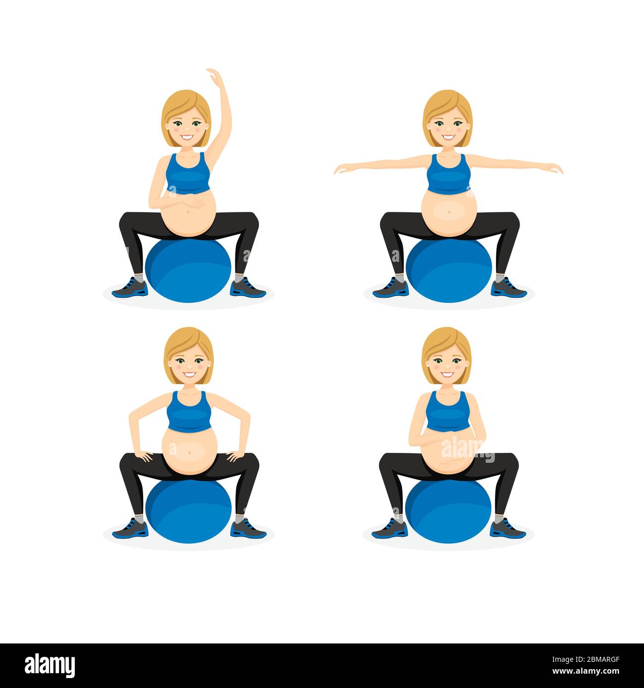 Set of young beautiful pregnancy woman on ball. Fitness healthy ...
