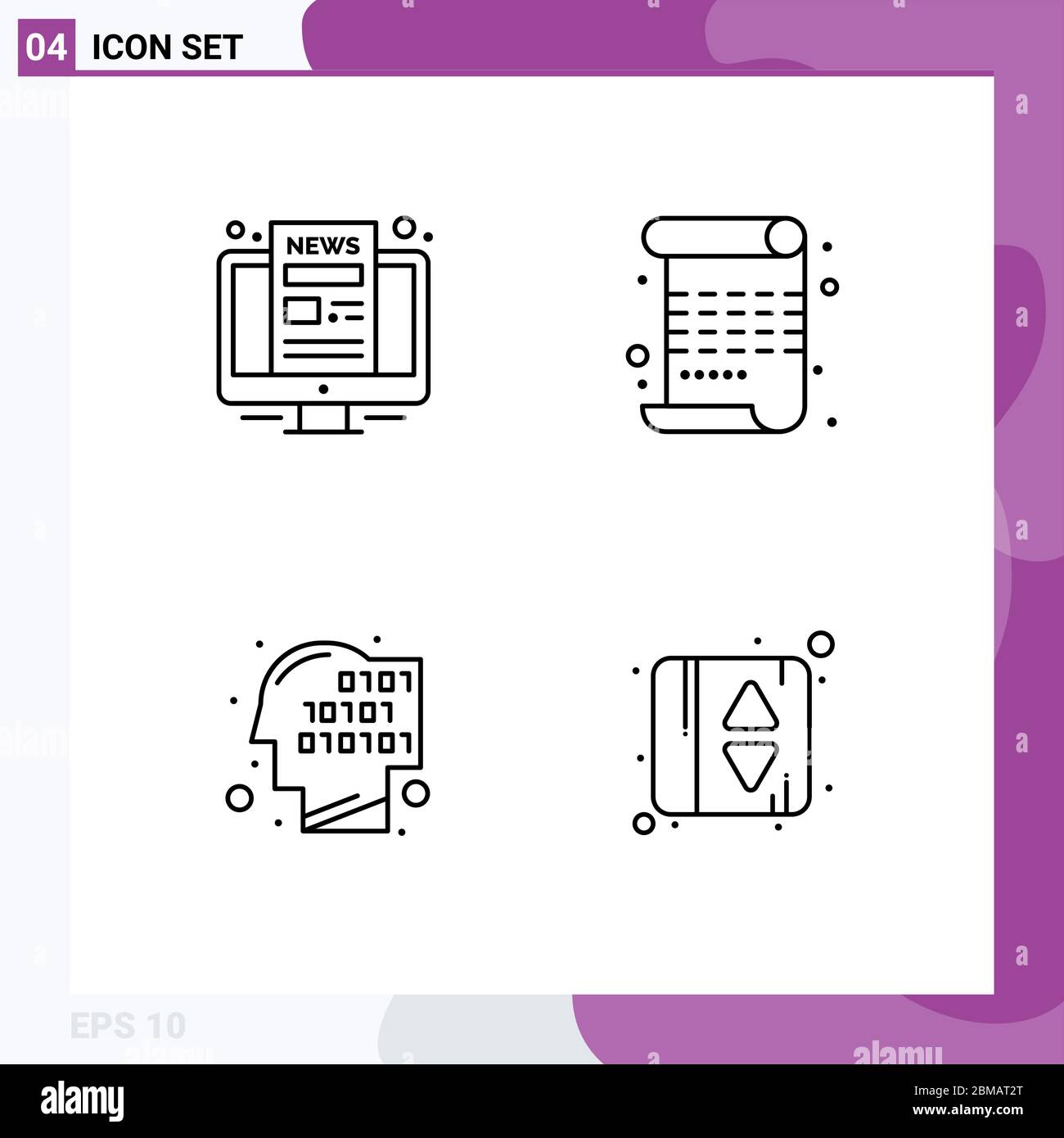 4 Universal Line Signs Symbols of computer, code, screen, arts ...