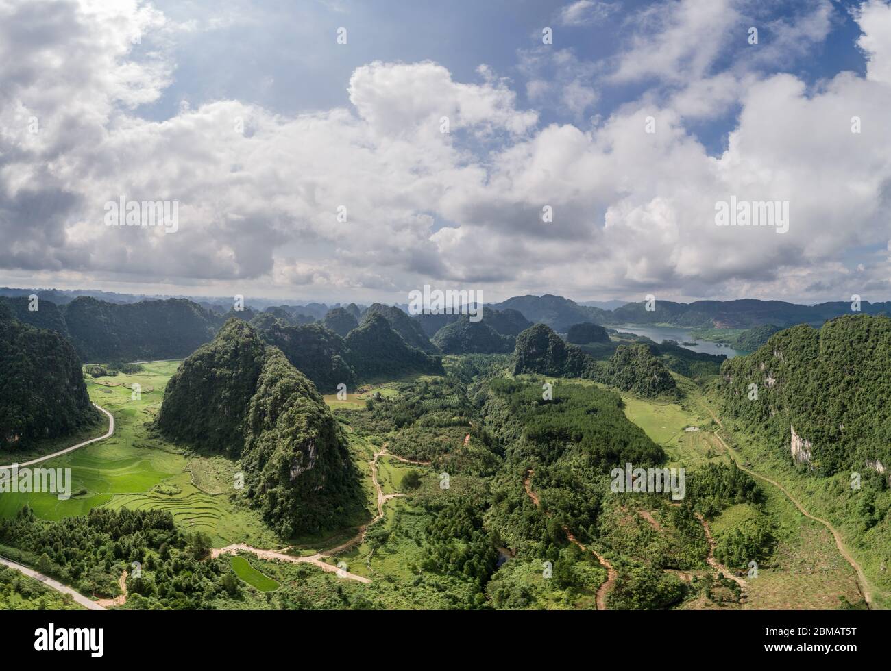 Aerial view of Karst mountains and rice fields Stock Photo - Alamy