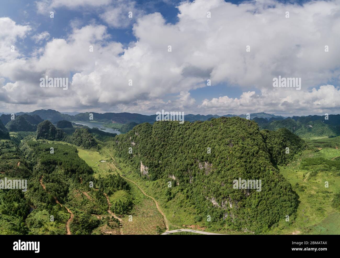 Aerial view of Karst mountains and rice fields Stock Photo - Alamy