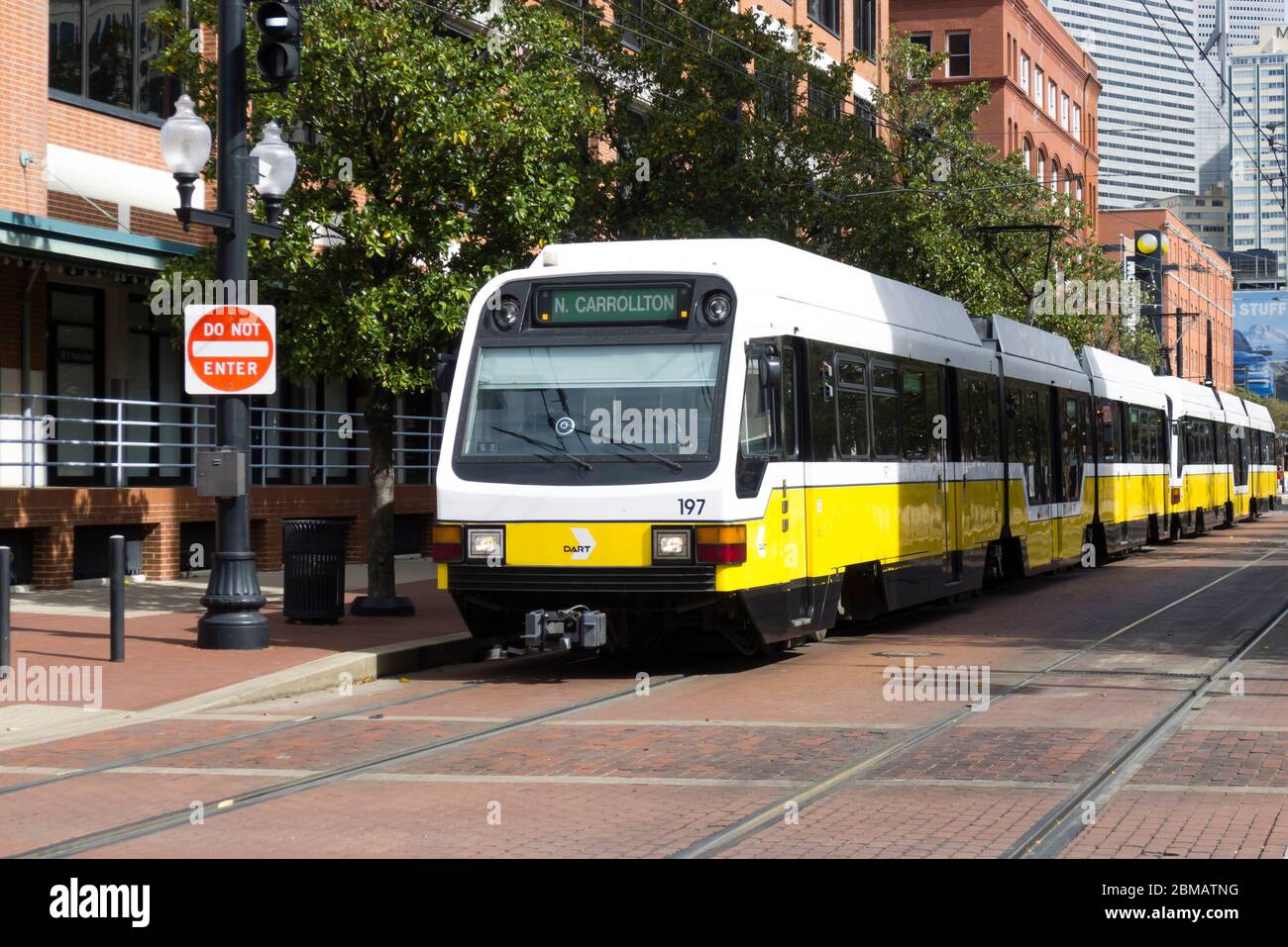 DART Light Rail Cars on Pacific Avenue of Dallas Stock Photo - Alamy