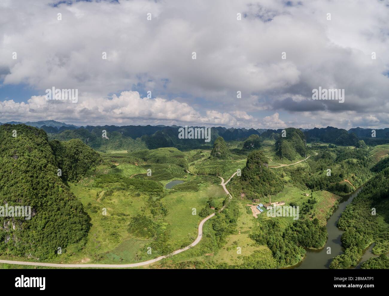 Aerial view of Karst mountains and rice fields Stock Photo - Alamy