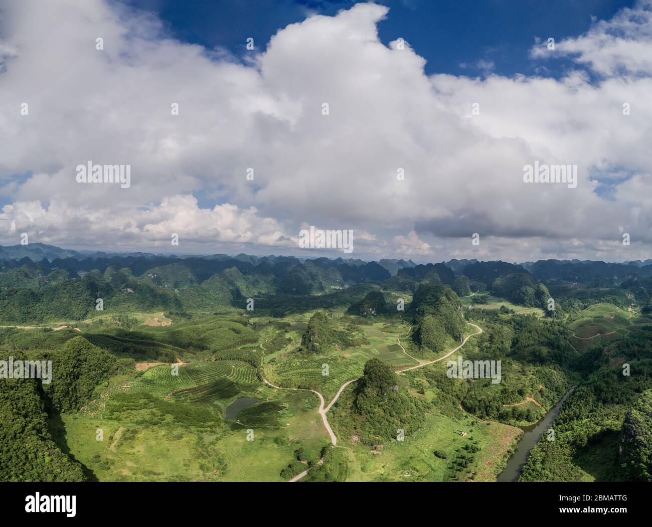 Aerial view of Karst mountains and rice fields Stock Photo - Alamy