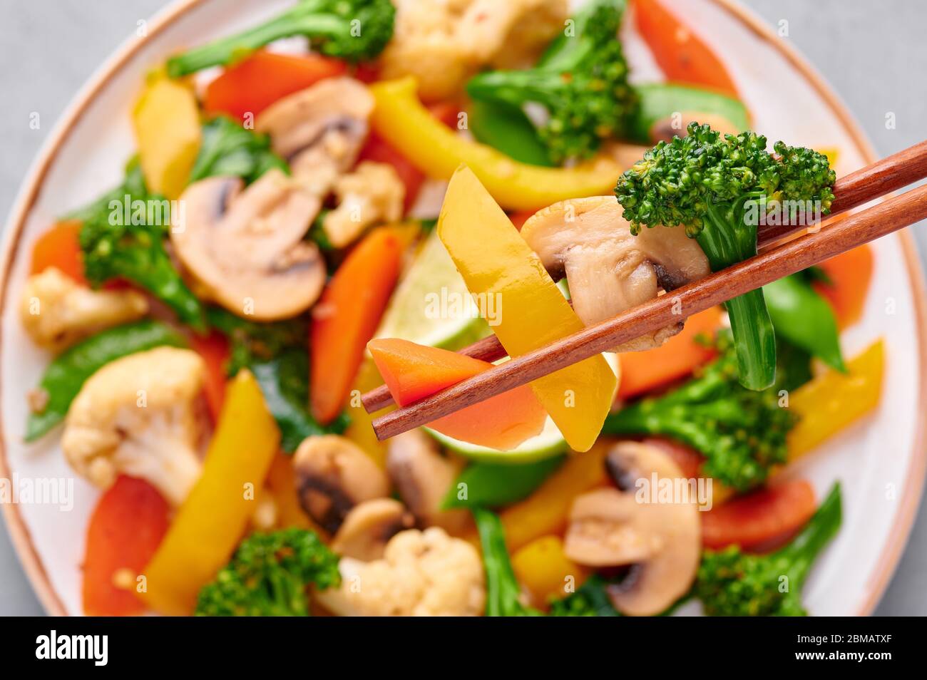 Pad Pak Ruam or Veg Thai Stir-Fried Vegetables close up texture. Pad ...
