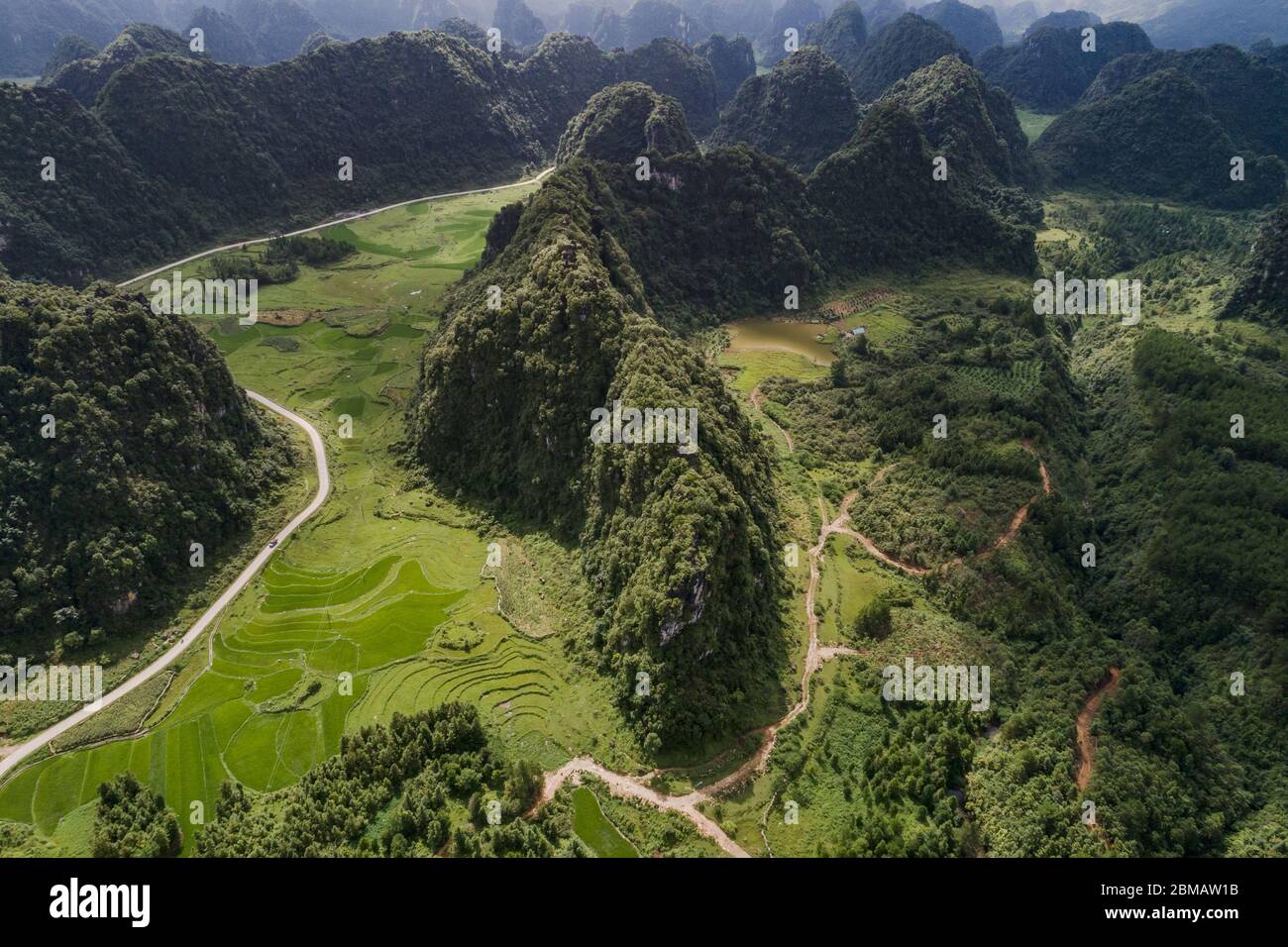 Aerial view of Karst mountains and rice fields Stock Photo - Alamy