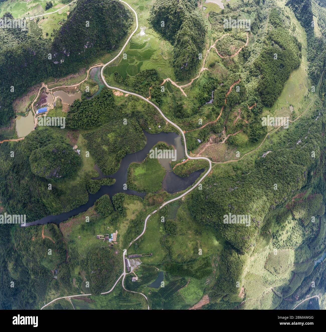 Aerial view of Karst mountains and rice fields Stock Photo - Alamy