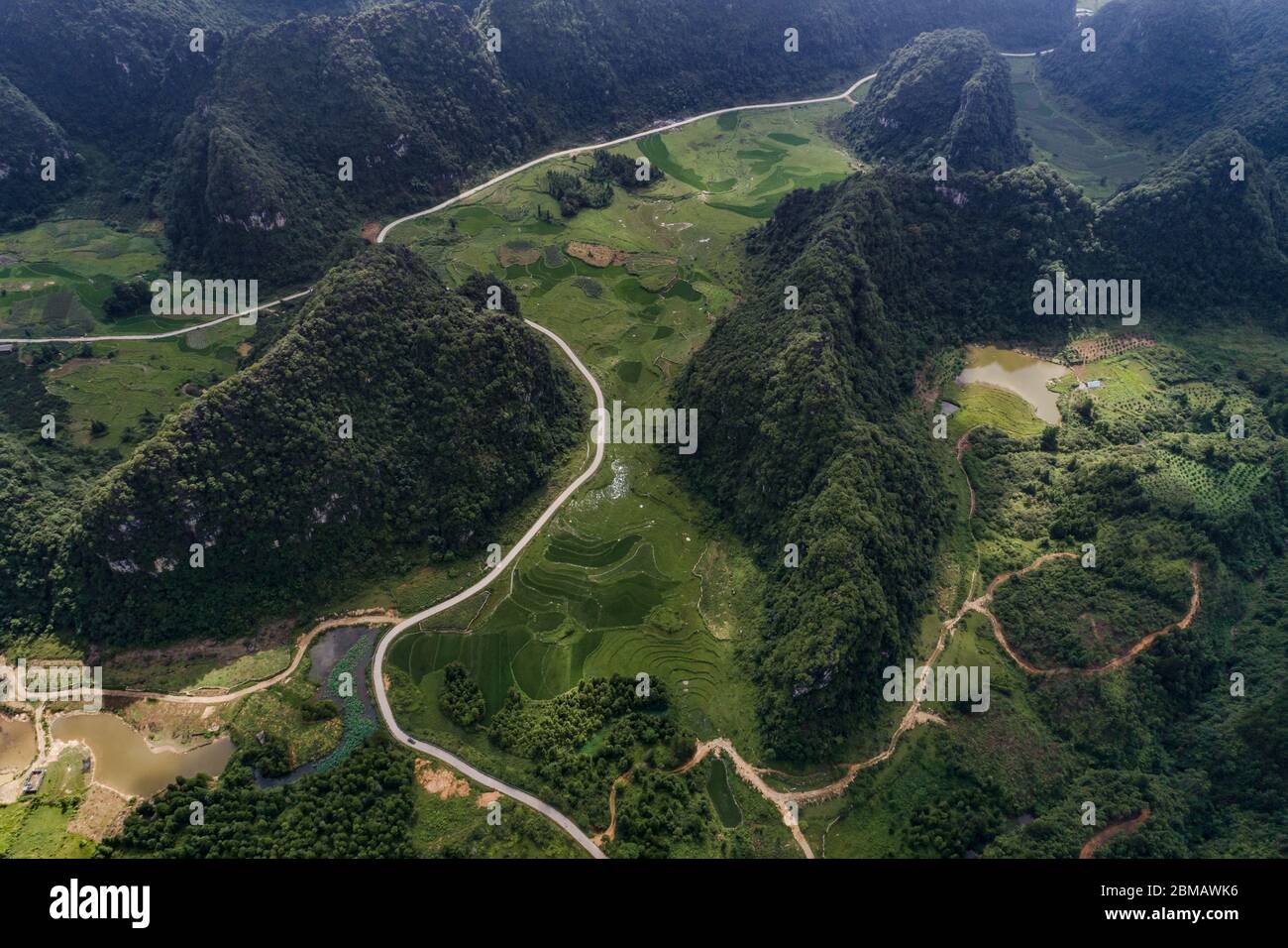 Aerial view of Karst mountains and rice fields Stock Photo - Alamy