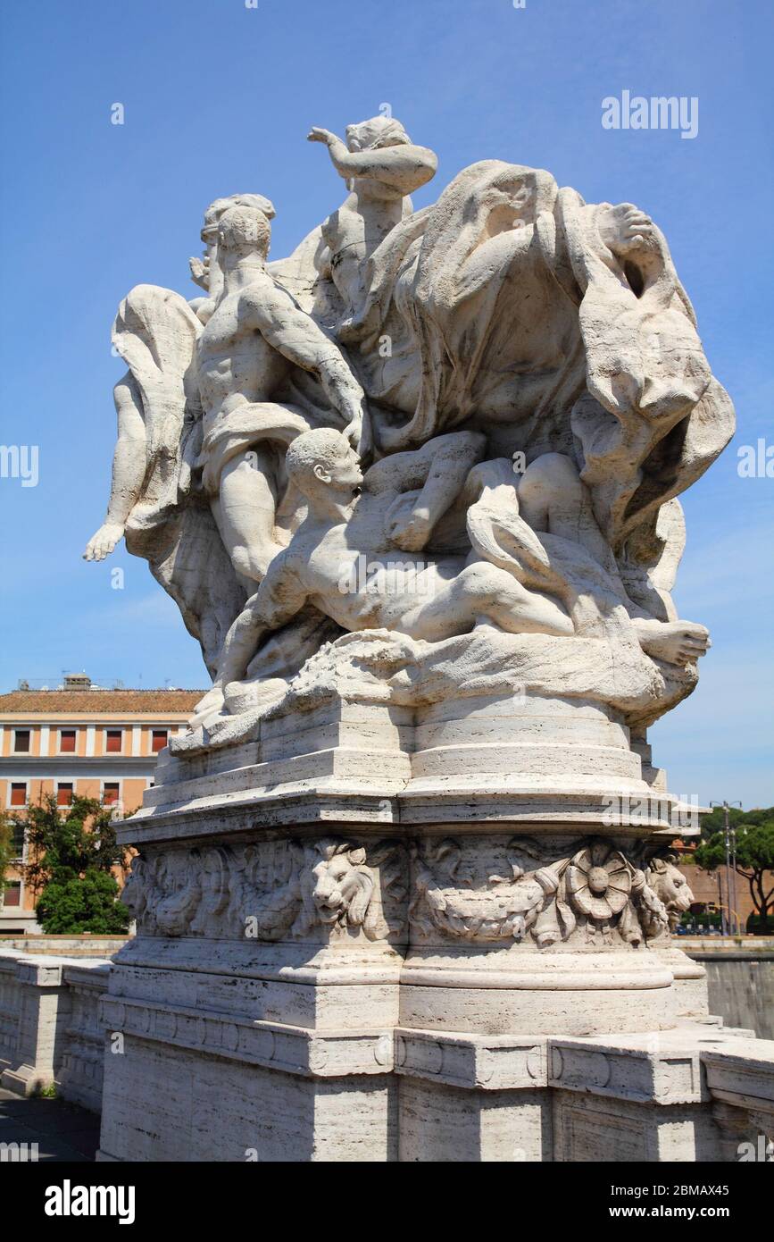 Rome, Italy. One of the statues at famous Ponte Vittorio Emanuele II ...