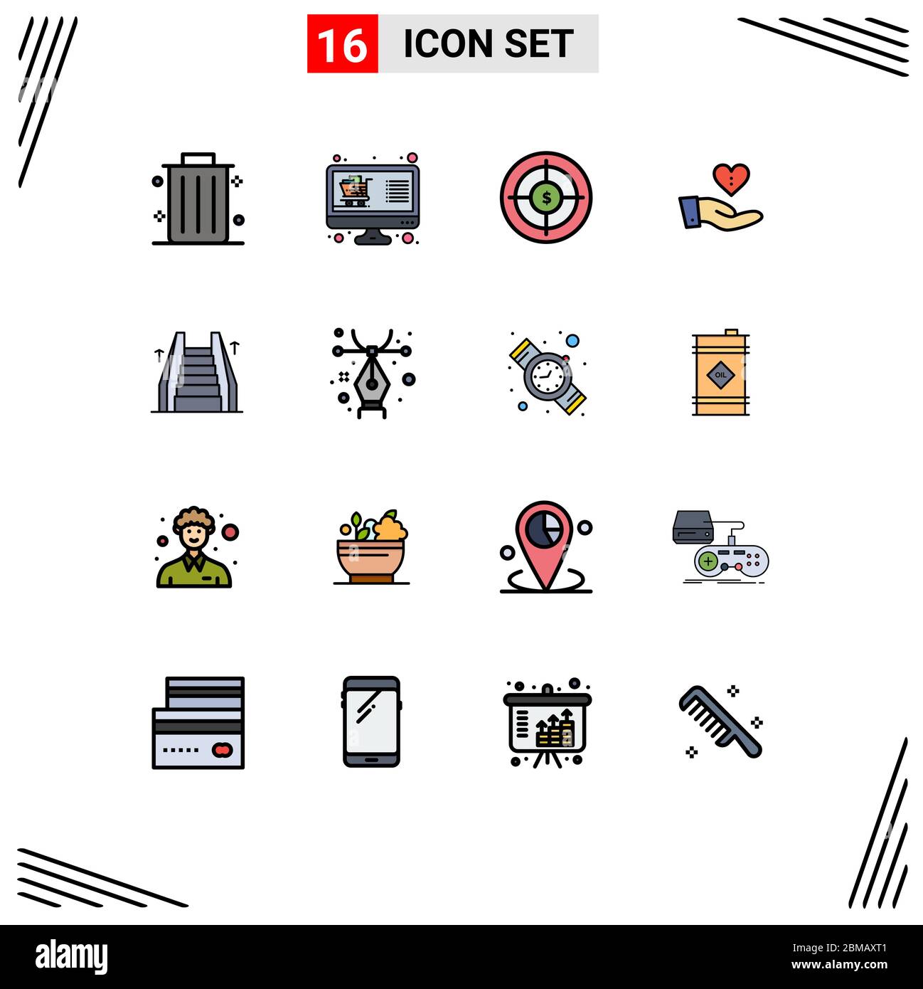 Stock Vector Icon Pack of 16 Line Signs and Symbols for love, giving ...