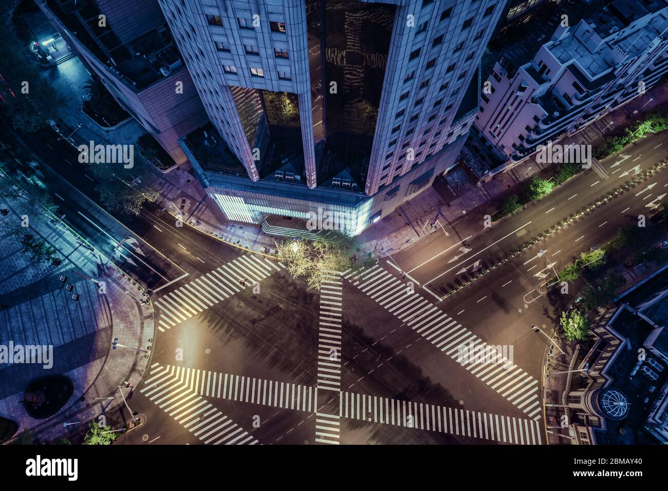 Aerial drone view on city intersection during night Stock Photo - Alamy
