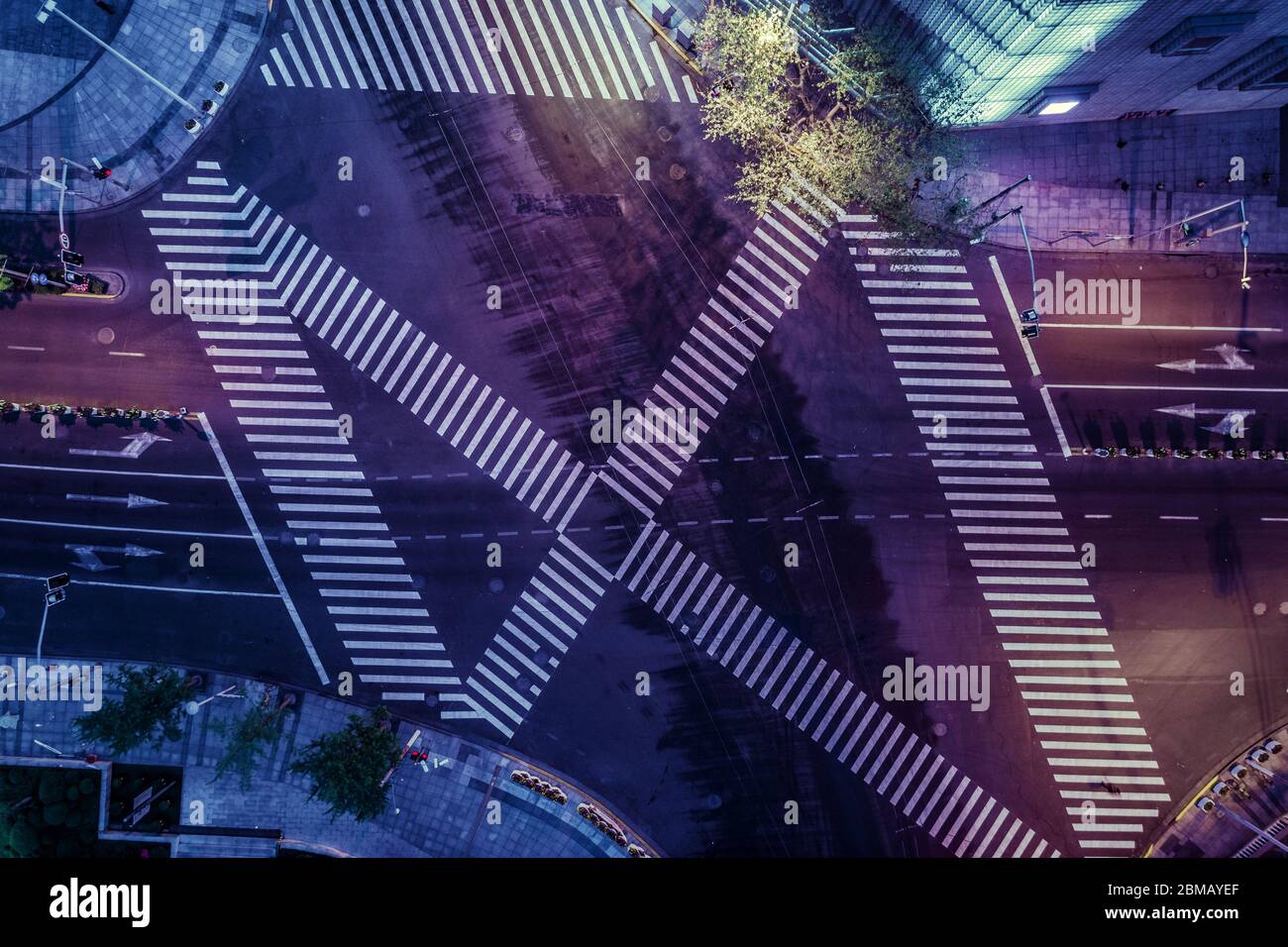 Aerial drone view on city intersection during night Stock Photo - Alamy