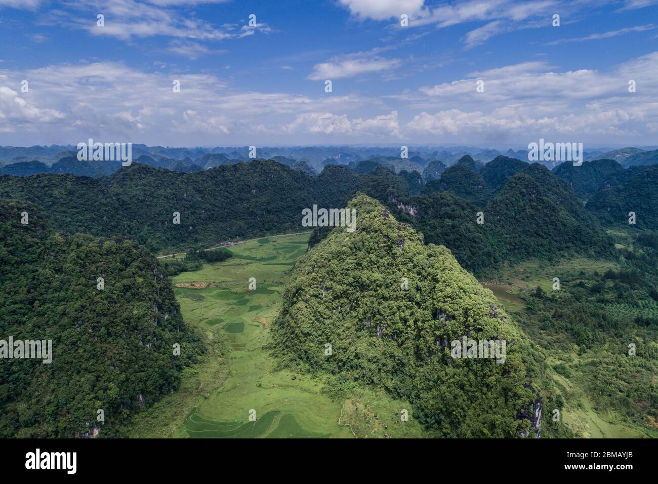 Aerial view of Karst mountains and rice fields Stock Photo - Alamy