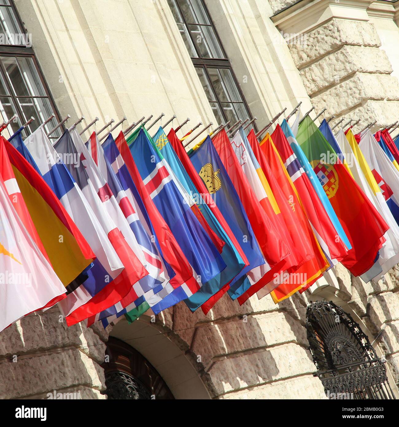 Vienna, Austria - international set of flags on Hofburg palace. Square ...