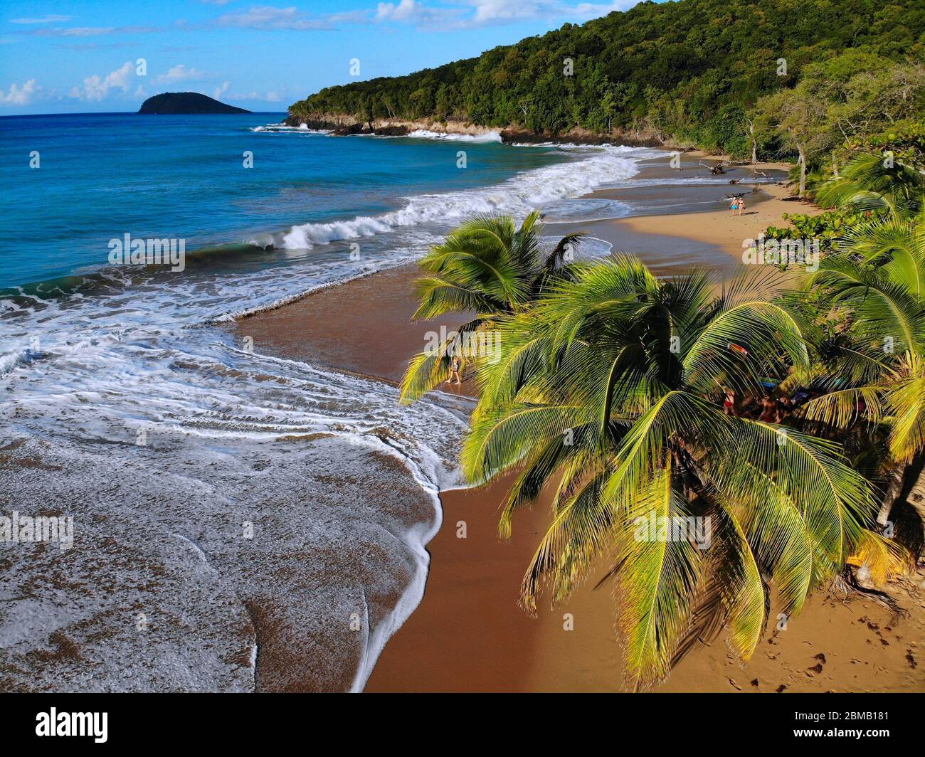 Guadeloupe sandy beach drone view. Caribbean vacation landscape. Perle ...