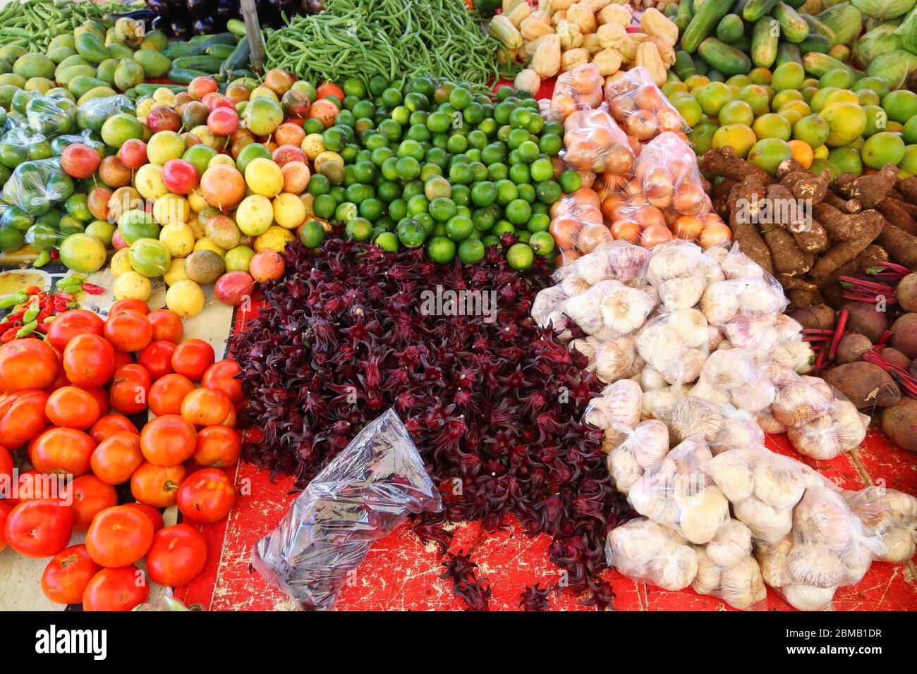 Food market place in Guadeloupe. Caribbean fruit and vegetables Stock ...
