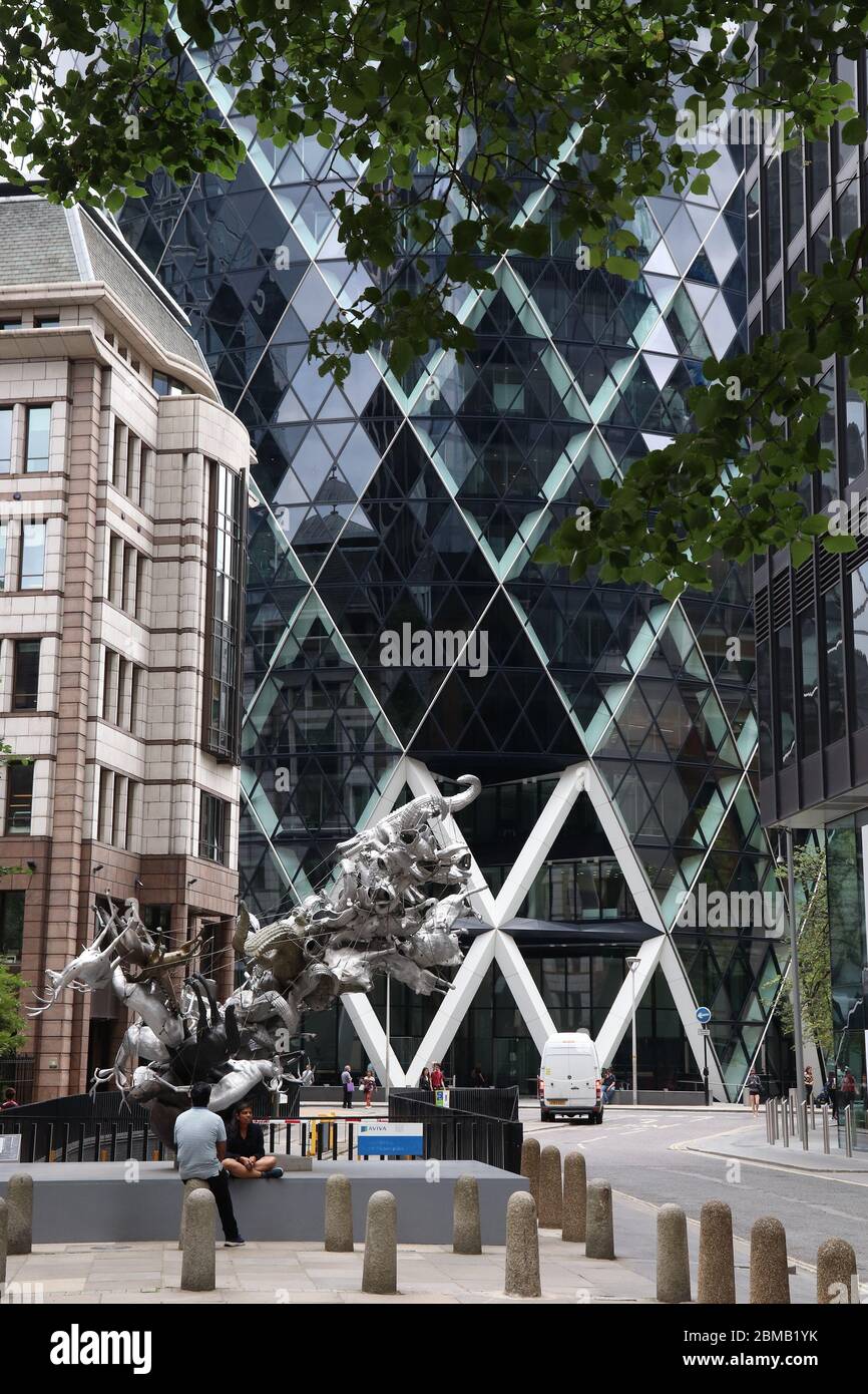LONDON, UK - JULY 13, 2019: 30 St Mary Axe building in London. It was ...
