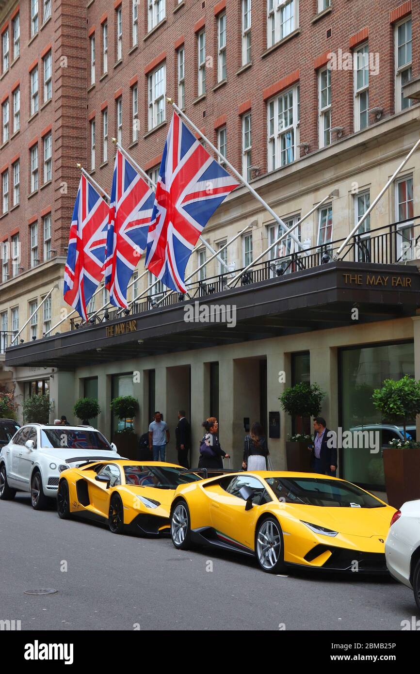 LONDON, UK - JULY 15, 2019: The May Fair five star luxury hotel in ...