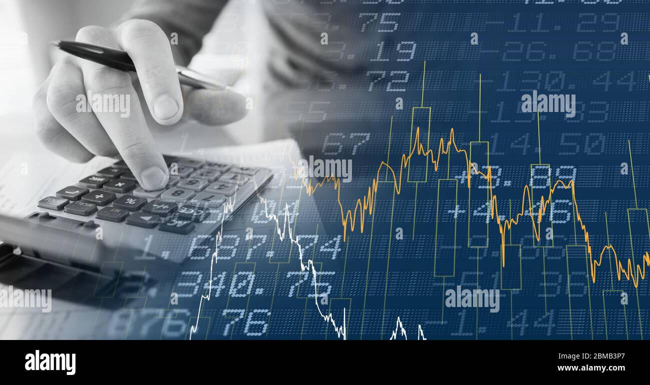 Caucasian male hands calculating over statistics Stock Photo - Alamy