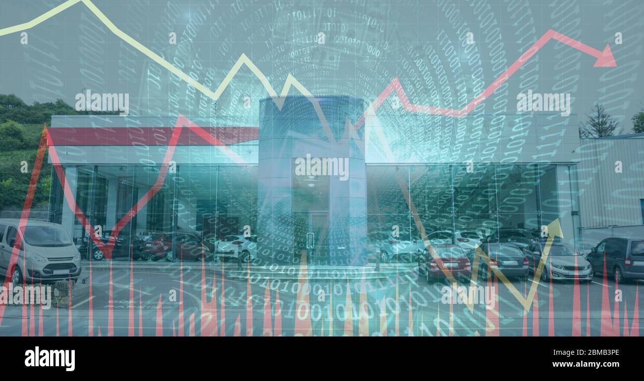 Data processing and graphs with cars dealerships in background Stock ...