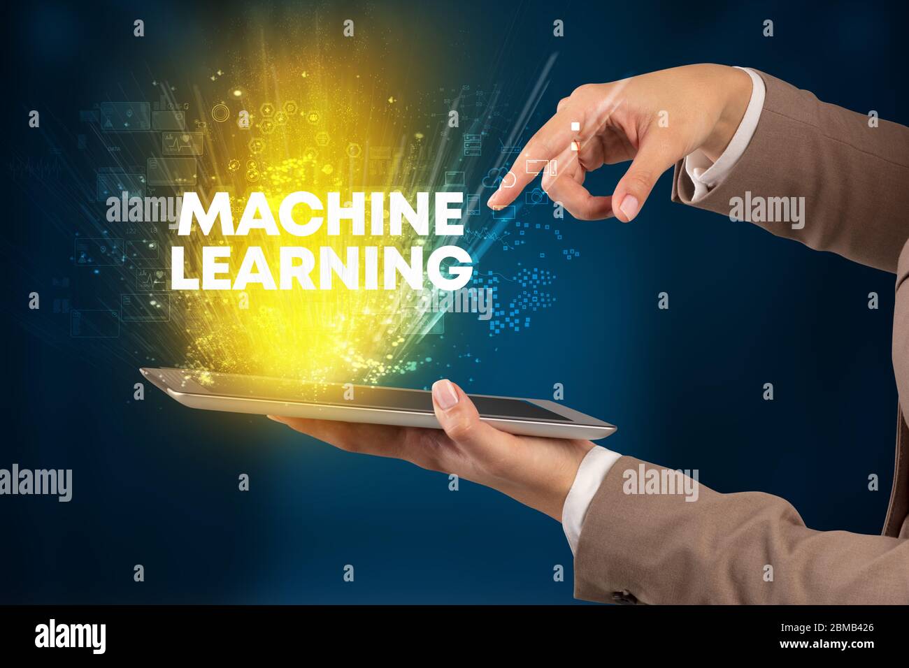 Close-up of a touchscreen with MACHINE LEARNING inscription, innovative ...