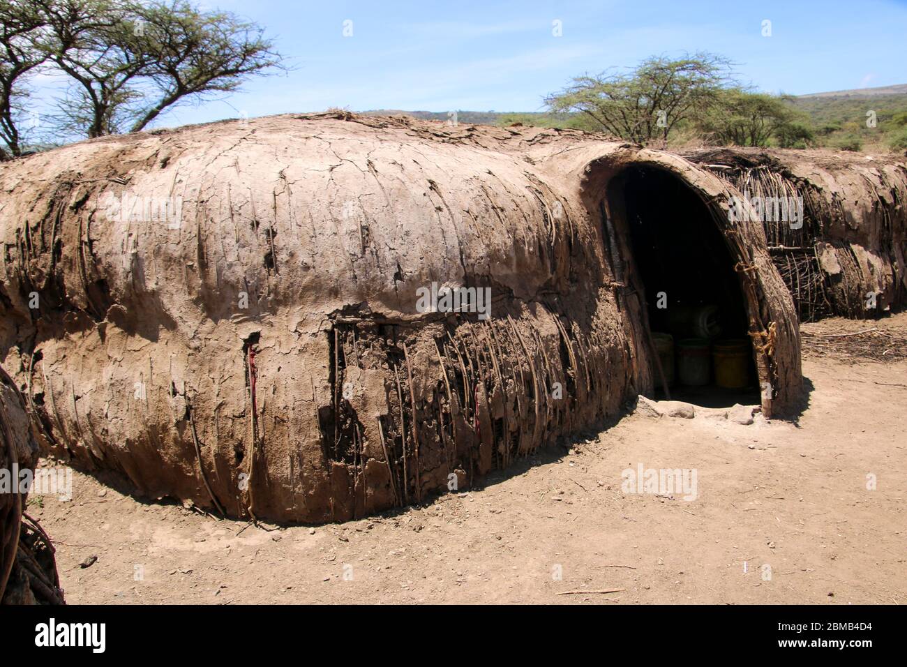 Traditional Maasai (Masai) hut is constructed from applying mud to a ...