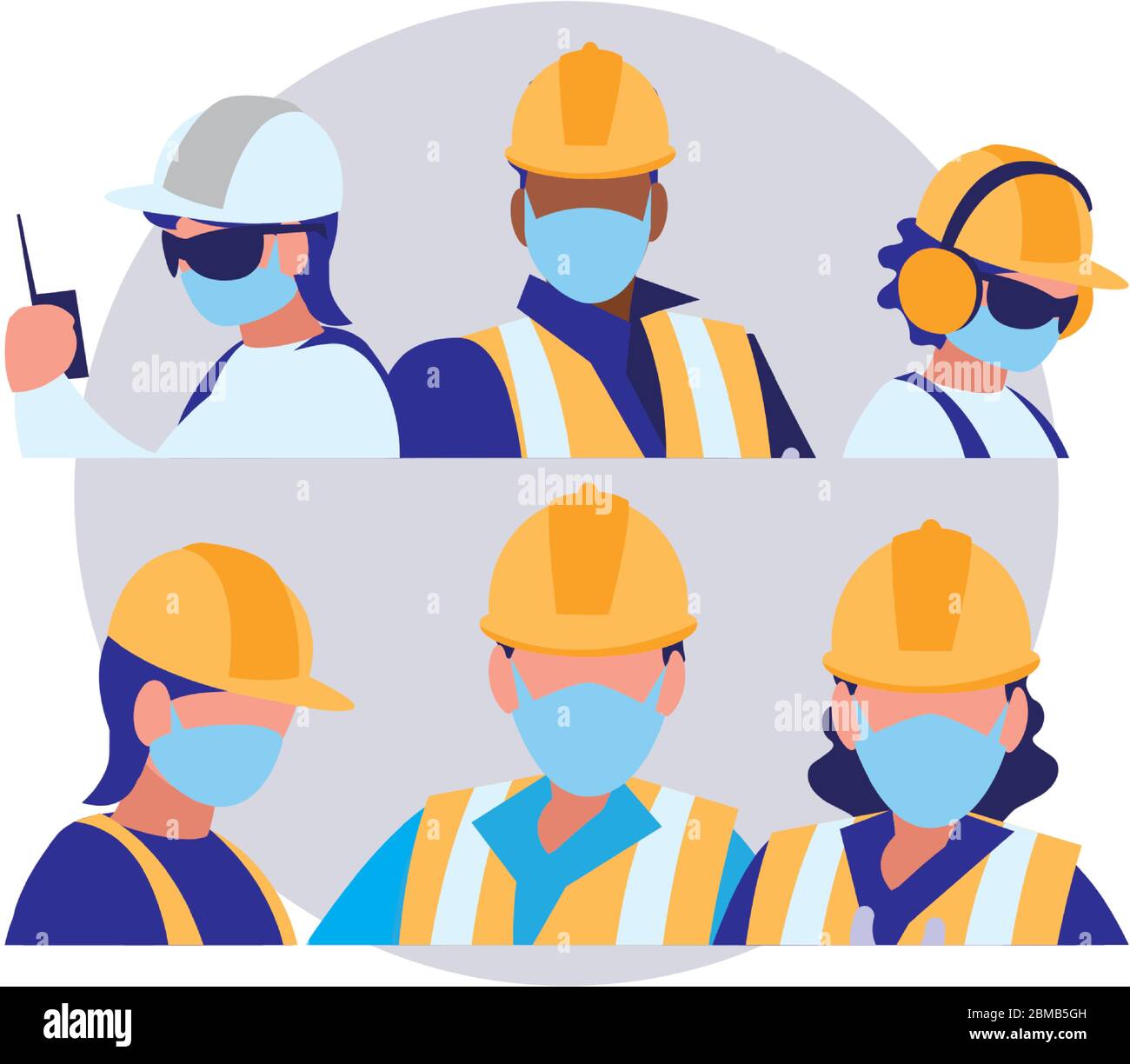 Industrial workers working with face mask vector illustration design ...
