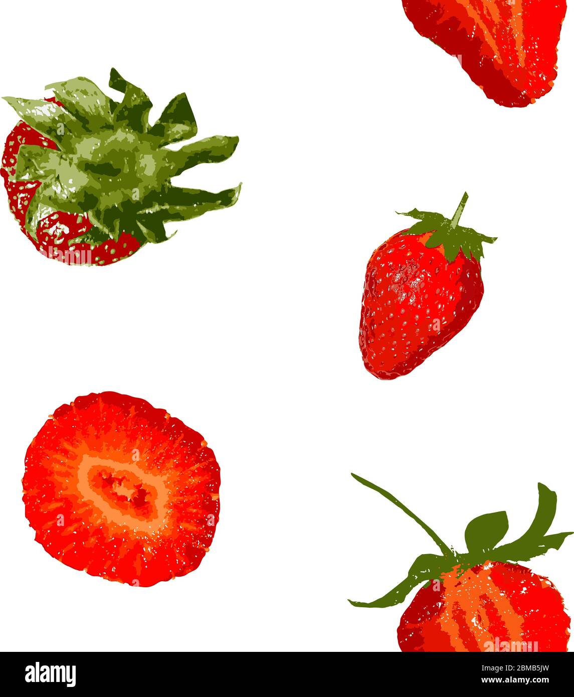 Strawberry pattern. Vector illustration. Realistic cut strawberries ...